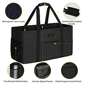 GhvyenntteS Stand Up Extra Large Utility Tote Bag with Metal Wire Frame & Reinforced Bottom Board, Thirty One Utility Tote, Foldable Reusable Grocery Bags with Pockets