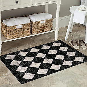 Lahome Moroccan Trellis Area Rug - 2x3 Printed Small Black Checkered Entryway Rug Non Slip Kitchen Mat, Stain Resistance Indoor Modern Floor Soft Throw Carpet for Front Door Bathroom Sink Bedroom