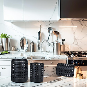 KSENDALO Black Utensil Holders set of 3 Metal Silverware Drainer Basket Cutlery Strainer Silverware Dryer Utility Sink Drying Caddy Organizer for Home Office