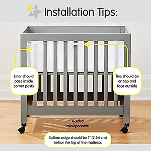 BreathableBaby Breathable Mesh Crib Liner — Classic Collection — White — Fits Mini/Portable Cribs Only — Anti-Bumper