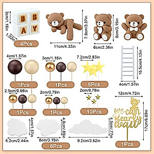 41 Pcs/Set Bear Cake Toppers Mini Bear Cake Decorations Cake Toppers Gold White Pearl Ball for Boy Girl Baby Shower Birthday Party Decorations (Dark Brown, Cute Style)