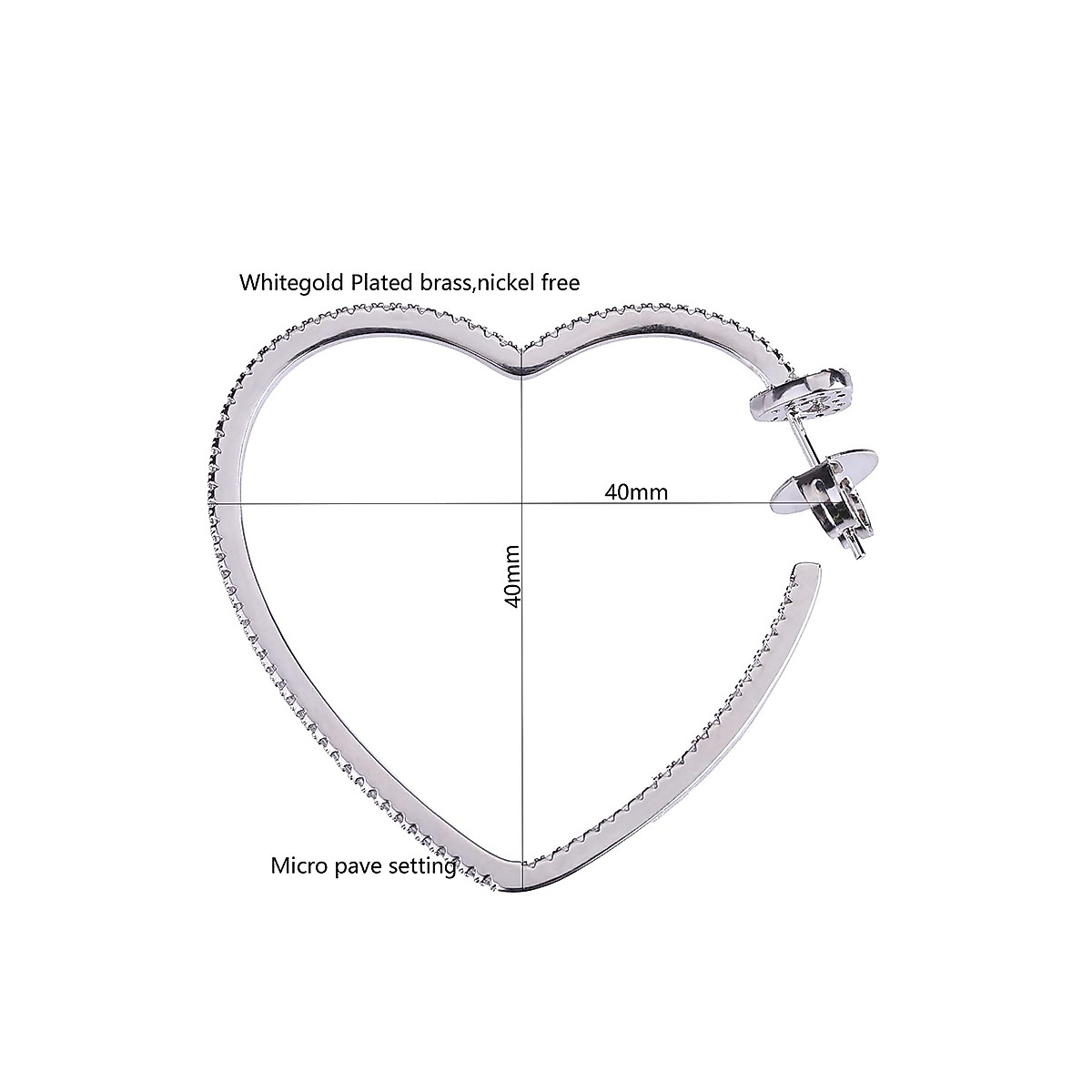 CEYIYA Heart Hoop Earrings - CZ Heart Hoop Earrings in Gold/White Gold for Women - Heart Earrings CZ Paved