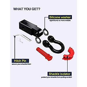 Shackle Hitch Receiver 2 inch, 41918 Lbs Break Strength Never Rust Receiver Shackle Bracket Heavy Duty and Solid with 3/4'' D Ring Shackle, Towing Accessories Compatible with Trucks Jeeps