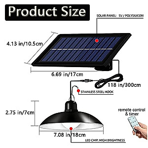 LEDHOLYT Solar Pandent Light, Indoor Outdoor Solar Powered LED Shed Light Barn Lights with Timer and Remote,Adopt Polycrystalline Silicon Solar Panel, Hanging Solar Lights for Garage Garden Porch