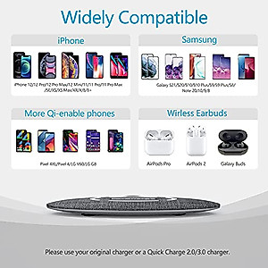 Flat Fabric Wireless Charger, 15W Super Slim Universal Wireless Charging Pad for iPhone 14/13/12/11/XR/X/8, Android Wireless Charger for Galaxy S21/S20 Ultra/S10/Note 10, Pixel 5/4 XL (No AC Adapter)