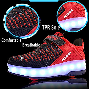AIkuass Roller Shoes USB Rechargeable Wheely Shoe LED Light Up Skate Shoes Breathable Sport Sneakers for Boys Girls Christmas Thanksgiving Gifts