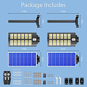 Vzyhik 5000W Solar Street Lights Outdoor,7000K 480000LM Outdoor LED Street Light Dusk to Dawn, LED Wide Angle Lamp with Motion Sensor and Remote Control, for Parking Lot, Yard, etc.2-Pack
