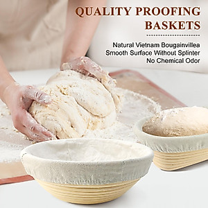 Sourdough Bread Baking Supplies: 9 Inch Round & 10 Inch Oval Banneton Bread Proofing Baskets w/Liner, Bread Lame, Dough Scrapers, Cleaning Brush, Artisan Bread Making Gifts for Bakers