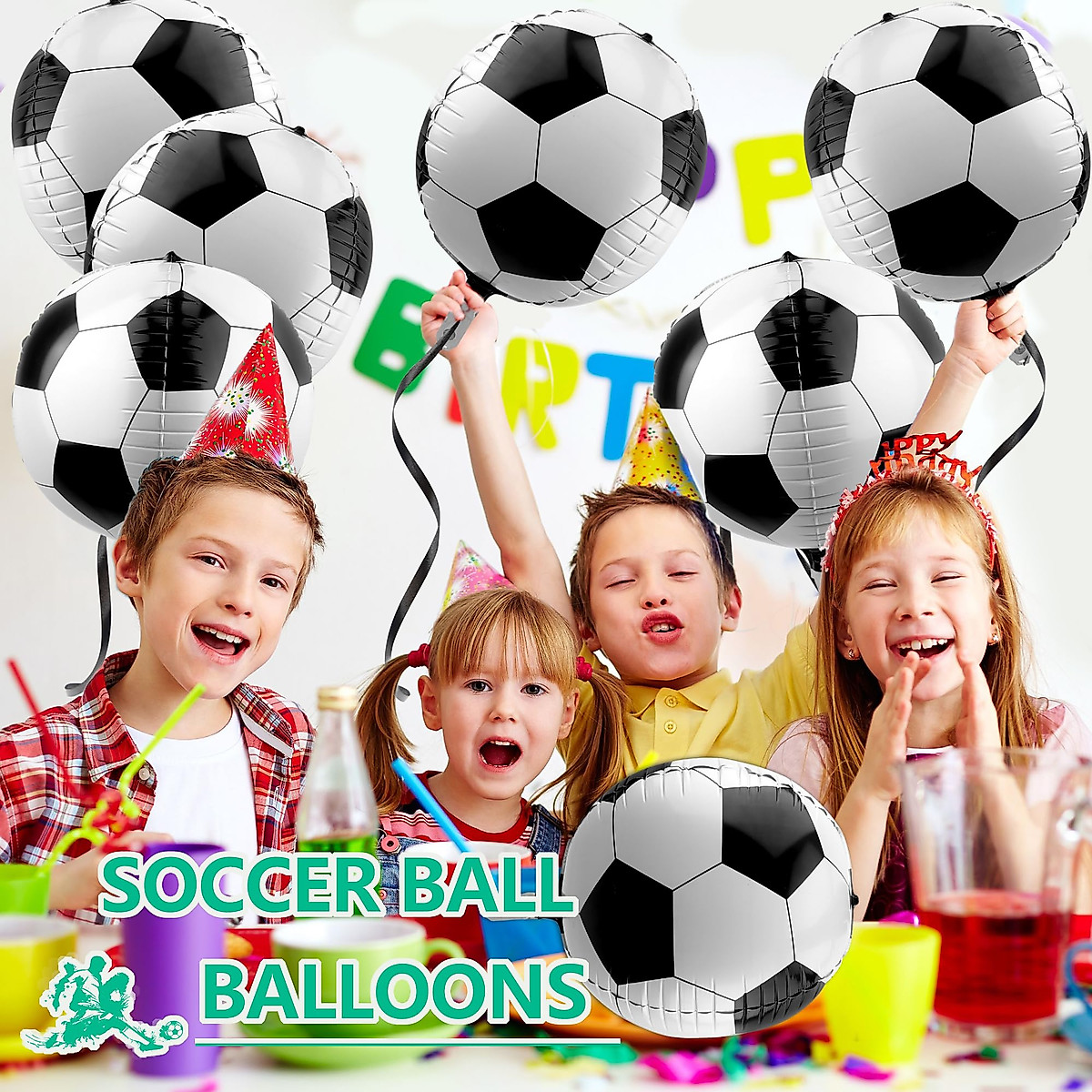 12 Pack 4D Soccer Ball Balloons 22 Inch Soccer Foil Balloons Soccer Helium Balloons for Soccer Birthday Themed World Cup Party Decorations