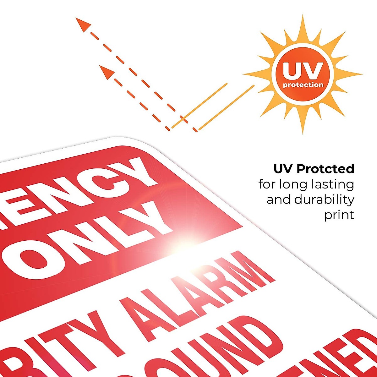 Sigo Signs, Emergency Exit Only Sign, Security Alarm Will Sound If Door Opened Sign, 10x7 Inches, 4 Mil Vinyl Decal Stickers Weather Resistant UV Protected, Made in USA