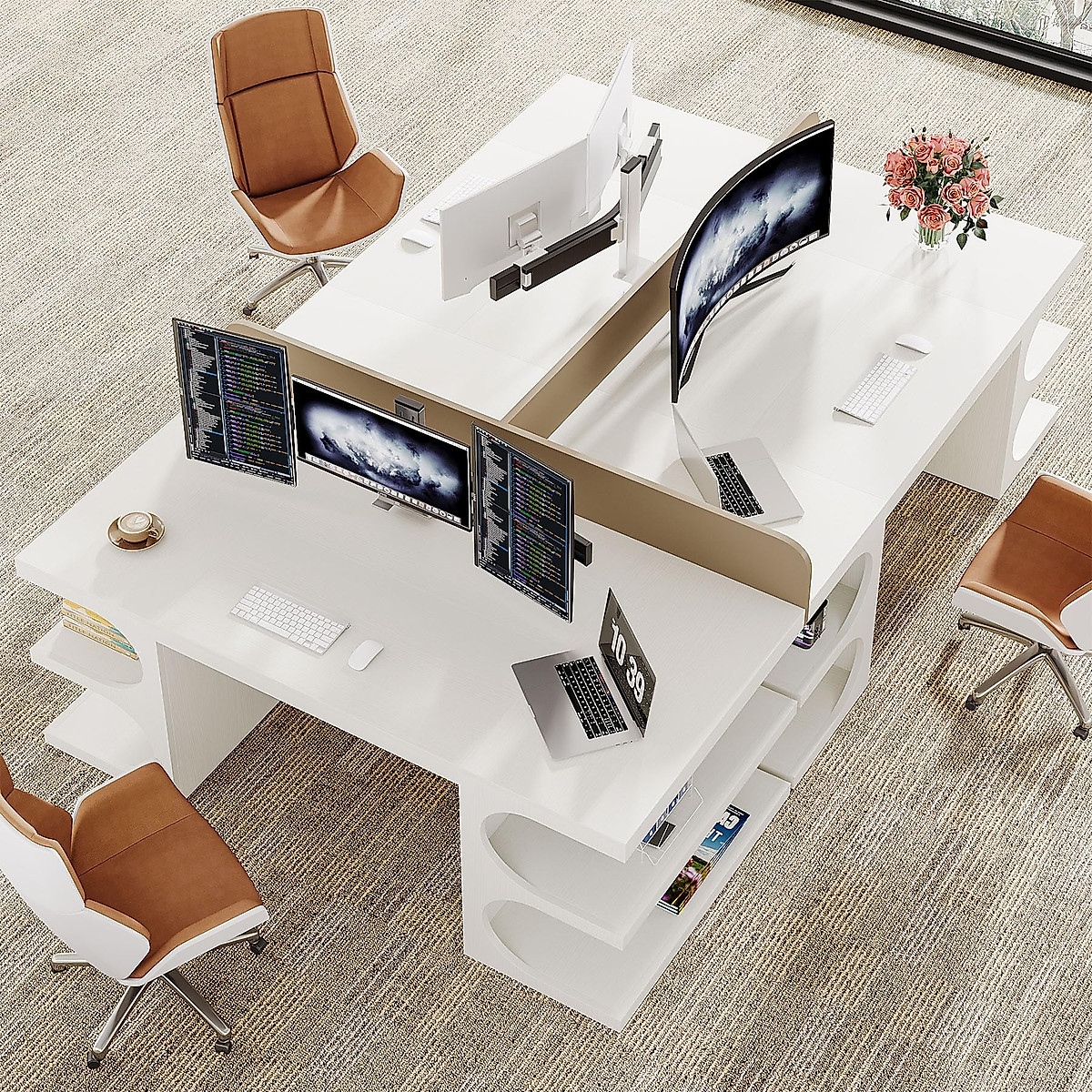 Tribesigns 62" Executive Office Desk, Large Computer Desk with Storage Shelves, Modern Wood Writing Desk Study Table, Workstation Desk Business Furniture for Home Office, White