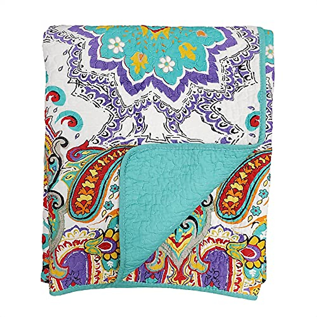 Greenland Home Nirvana 100% Cotton Quilted Throw Blanket, Teal