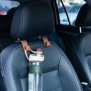 GaRhomxy Car Seat Headrest Hooks, 4 Pack Universal Auto Car Back Seat Hook Organizer for Purse Coat, Brown