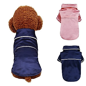 WannaTu Dog Pajamas for Small Dogs Cats Silk Soft Shirts Loungewear Lapel Two-Legged Sleepwear Shirt All Season （Navy Blue，L）, Large