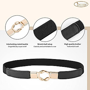 JASGOOD 5 Pack Women Retro Elastic Stretchy Skinny Waist Belt with Metal Gold Buckle