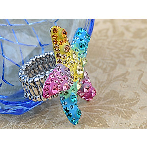 Alilang Neon Bright and Colorful Rainbow Dancing Starfish Rhinestone Stretch Adj Fashion Ring
