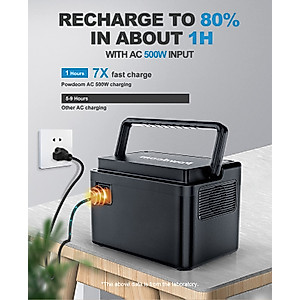 Powdeom 700W Portable Power Station with AC Outlet, 614Wh LiFePO4 Battery Backup Power Supply, 500W AC Input Recharge 0-80% Within 1 Hour for Camping, Outdoors, Off-grid Life