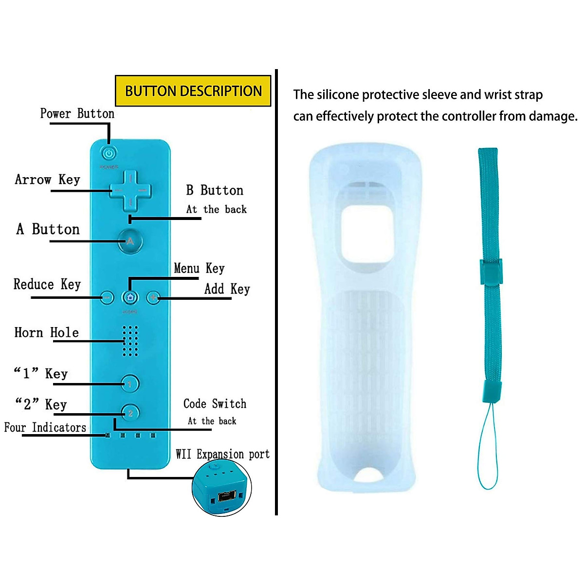 PGYFDAL 4 Packs Classic Remote Controller Compatible for Wii Wii U Console, Gamepad with Soft Silicone Sleeve and Wrist Strap (Black+White+Red+Blue)