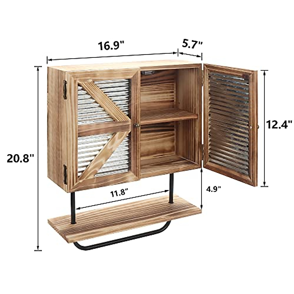 Butizone Barndoor Bathroom Wall Cabinet, 17x21'' Small Wall Mount Medicine Storage Cabinet, Rustic Bathroom Wall Cabinet Over Toilet with Shelve and Towel Bar