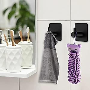 Glattever Adhesive Towel Hooks Stainless Steel Heavy Duty Towel Rack Removable Vacuum Suction Cup Wall Hooks Waterproof Clothes Towel Hook for Bathrooms Kitchen Hotel Office (Black, 4 Pack )
