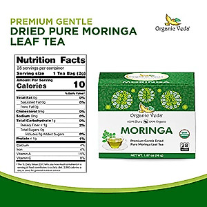 Organic Veda Moringa Tea Bags - 100% Organic Dried Green Moringa Tea Leaves - Caffeine Free Moringa Herbal with Vitamins, Antioxidants - Support Digestion, Immune System - Vegan, No Gluten - 28 count