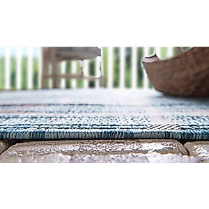 Unique Loom Outdoor Safari Collection Transitional Indoor & Outdoor Wildlife Inspired Animal Print with Giraffe Design Area Rug, 8 ft x 11 ft 4 in, Aqua Blue/Ivory