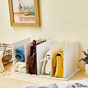 Maitys Divided Purse Organizer for Closet Plastic Bag Divider for Closet Shelf Adjustable Handbag Storage Organizer for Dressers, Detachable and Space Saving (White, 4 Sets)