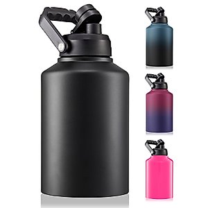 CIVAGO Gallon Insulated Water Bottle Jug with Handle, 128 oz Stainless Steel Sports Canteen, Large Metal Growler Mug, Black