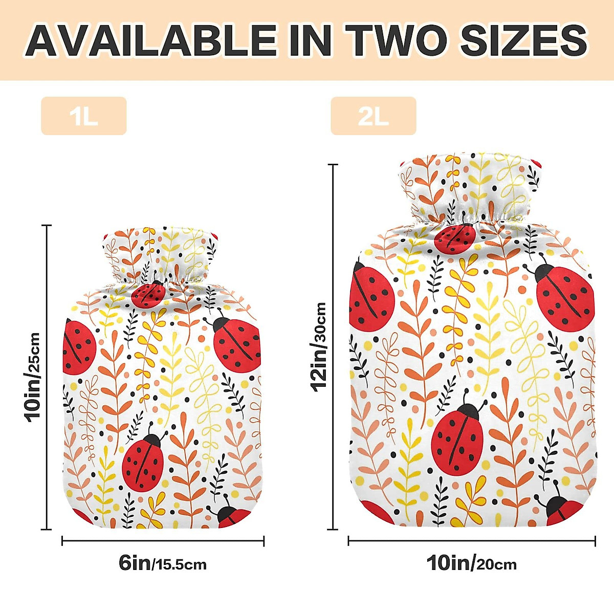 Ladybug Hot Water Bottle with Cover 1L Small Hot Water Bag for Pain Relief Cramps BAP Free