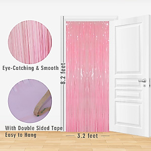 GOER 3.2 ft x 8.2 ft Metallic Tinsel Foil Fringe Curtains Party Photo Backdrop Party Streamers for Birthday,Graduation,New Year Eve Decorations Wedding Decor(1 Pack,Candy Pink)