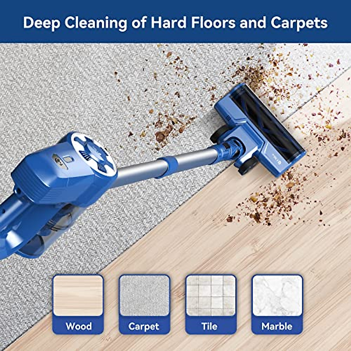 UMLo Cordless Vacuum Cleaner, 6-in-1 Lightweight Stick Vacuum with 2200 mAh Battery, Powerful Rechargeable Vacuum Cleaner, 40 Mins Max Runtime, Perfect for Hardwood Floor Carpet Pet Hair Home-N3S