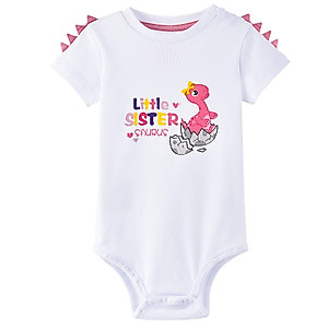 WAWSAM Little Sister Bodysuit Newborn Baby Girls’ Dinosaur Romper Sibling Outfit Infant Toddler Cotton Printed Short sleeve Onesies Dino Casual Summer Jumpsuit Gift (white, 0-3 Months)
