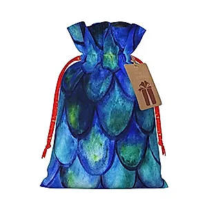 Drawstrings Christmas Gift Bags Watercolor-Blue-Fish-Scales Presents Wrapping Bags Xmas Gift Wrapping Sacks Pouches Medium