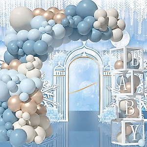 Baby Boy Shower Decorations-Dusty Blue Balloon Arch Kit With Baby Box,Baby Boy Balloon Arch Baby Boxes With Letter For Baby Shower 1st Boy Birthday Gender Reveal Decorations