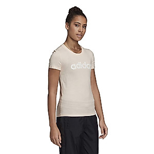 adidas womens Essentials Linear Tee Pink Tint/White X-Small