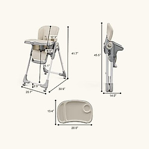 UMOMO U-20 Baby High Chair for Babies & Toddlers, Height Adjustable, High Chair w/Recline & Footrest, Removable Dishwasher Safe Meal Tray, Portable Baby Dinning Chair, Beige