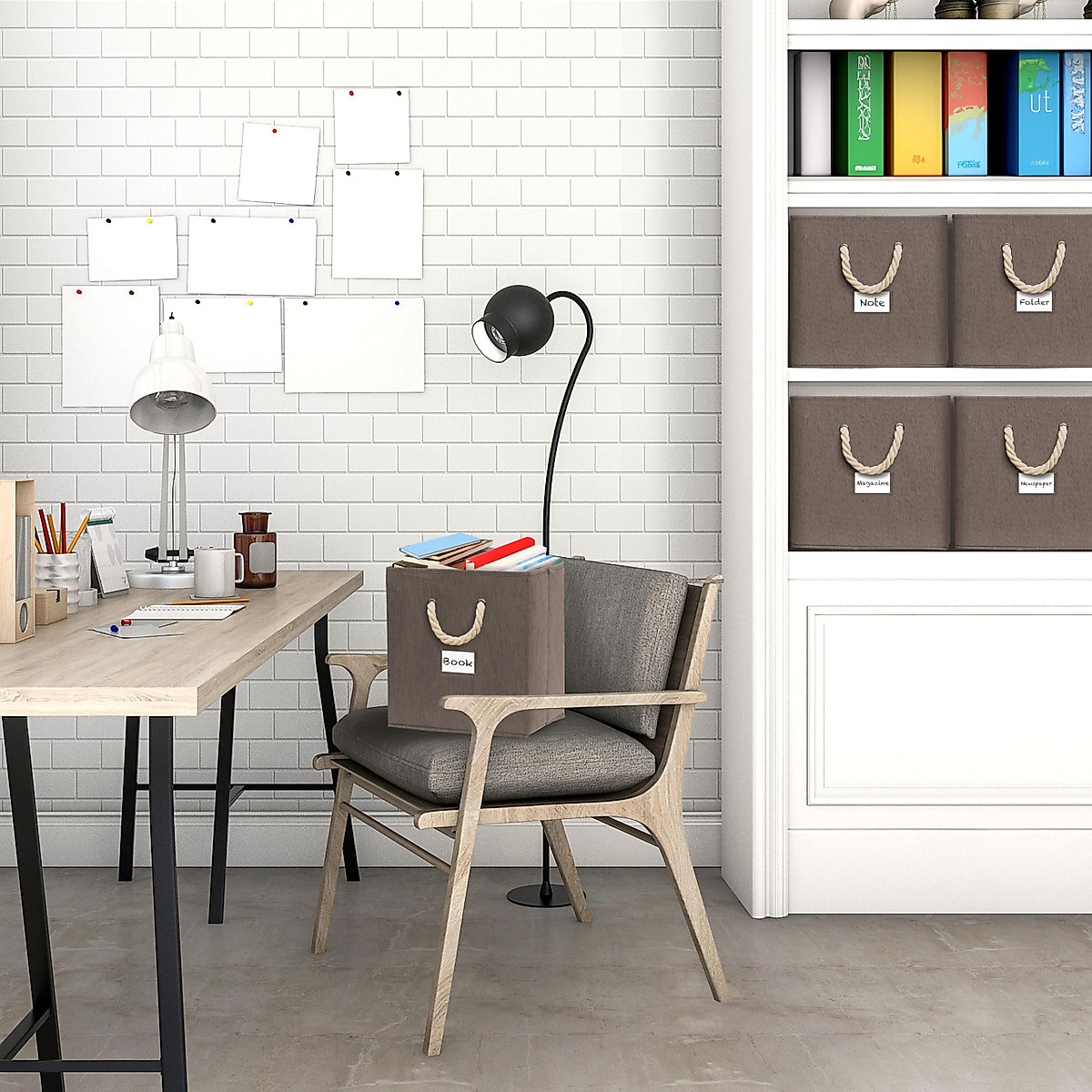 Simple Houseware 4 Pack Cube Storage Bin With Braided Handles, Brown