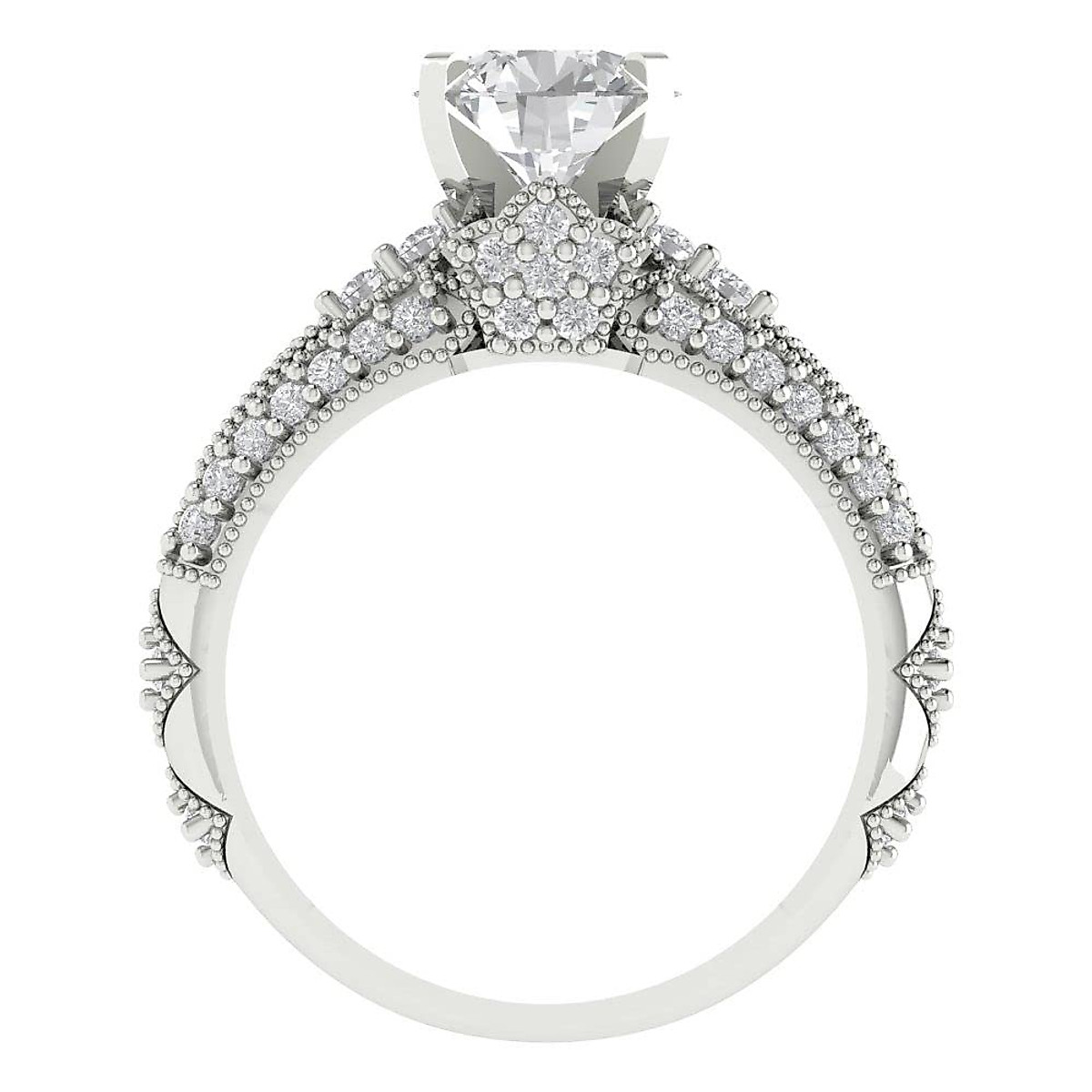 1.99 ct Round Cut Clear Simulated Diamond 14k White Gold Solitaire W/Accents Wedding Engagement Bridal Ring Band Set Sz 6