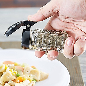 Tablecraft Moisture Proof Salt & Pepper Shakers - 1.5 Oz - Glass w/Black & White Lids Spring Loaded, No Clog, Set of 2