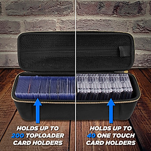 CASEMATIX Top Loader Card Storage Case for Trading Cards with 5 Removable Dividers, 5 Tab Dividers and Carry Strap - Fits 200 Toploader or 40 One Touch Card Holders in Toploader Storage Box