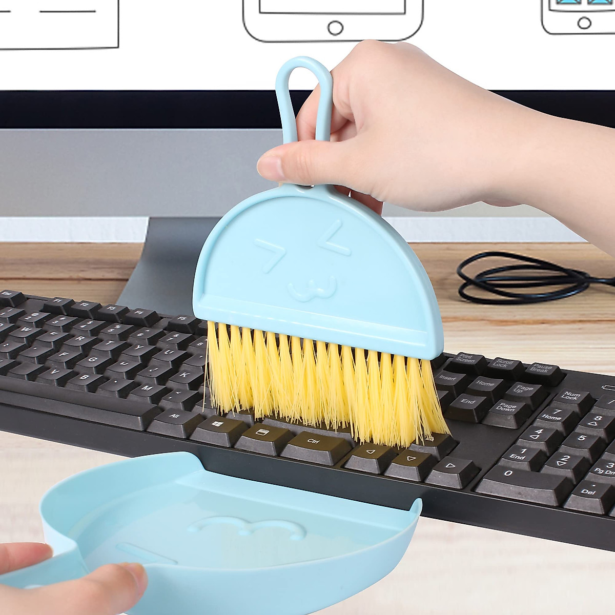 Mini Dust Pans with Brush Set,Small Broom and Dustpan Set for Home Hand Dustpan and Brush Set Kids Dust Pans and Broom/Dustpan Combo Set Hangable Whisk Broom for Table,Countertop,Sofa,Key Board(Blue)