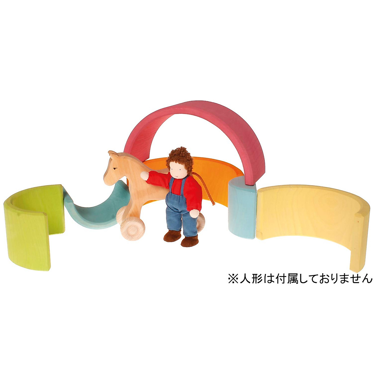 Grimm's Spiel und Holz Design Large 6-Piece Pastel Rainbow Stacker, Open-Ended Wooden Nesting & Stacking Toy Blocks