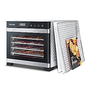 COSORI Food Dehydrator (50 Recipes) for Jerky, Vegetables Fruit, Meat, Dog Treats, Herbs, and Yogurt, Dryer Machine with Temperature Control, 6 Stainless Steel Trays, Rear-Mounted Fan, Silver