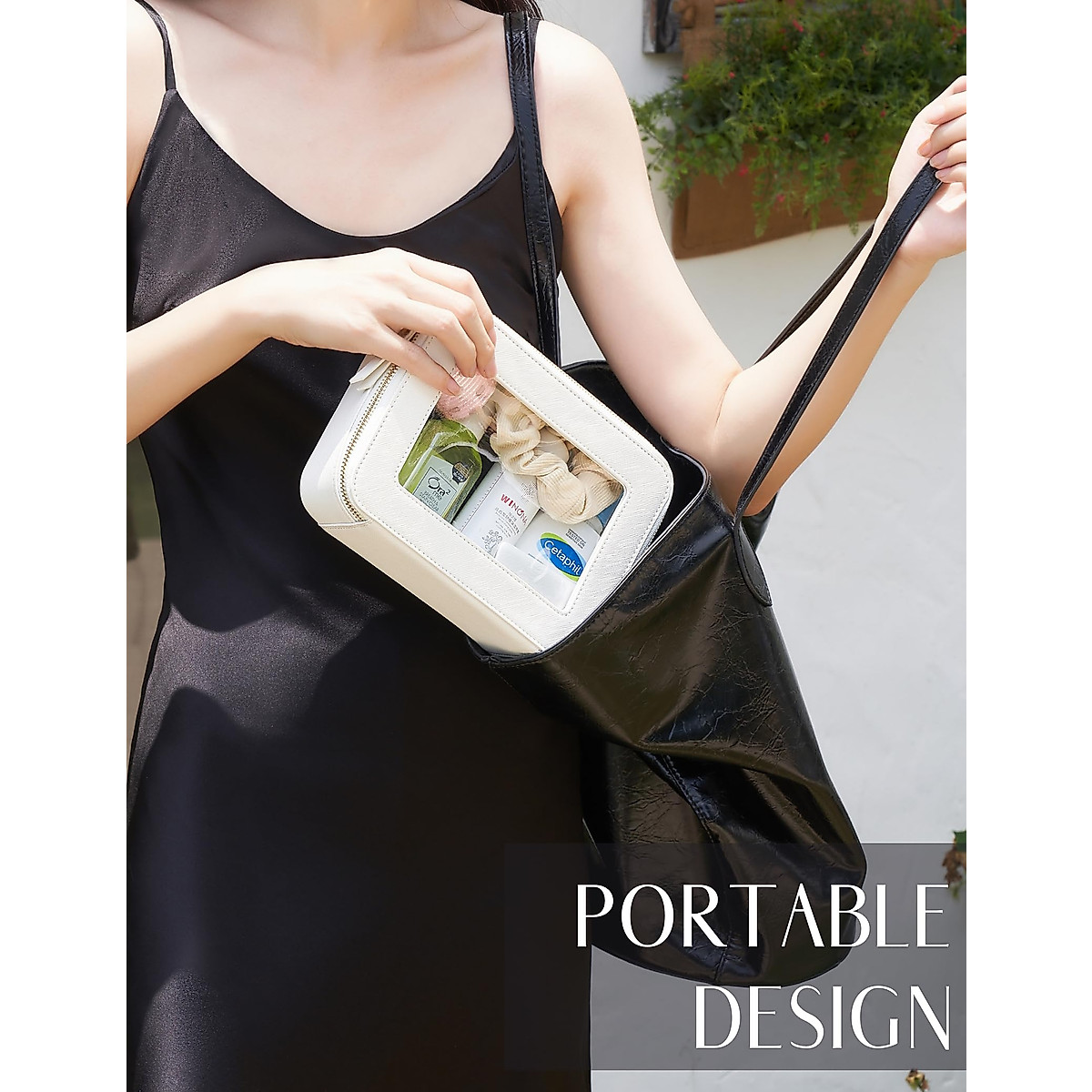 Popvibe Clear Makeup Case Set White Toiletry Bag Travel Large Clear Cosmetic Bag with Zipper, Big Make Up Bag Organizer Women Traveling TSA Approved Transparent Bag Car for Essentials