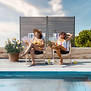 YOTOWORTH Patio Privacy Fence Screen, Outdoor Metal Slatted Decorative Privacy Screen and Panels Freestanding for Patio Divider, Brown Outdoor Privacy Screen with Stand, 71" H×35.4" W