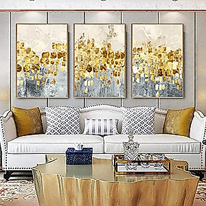 Vlejoy Abstract Gold and Gray Wall Art Foil Canvas Artwork for Living Room Poster Luxury Painting Bedroom 20x28inchx3 Frameless