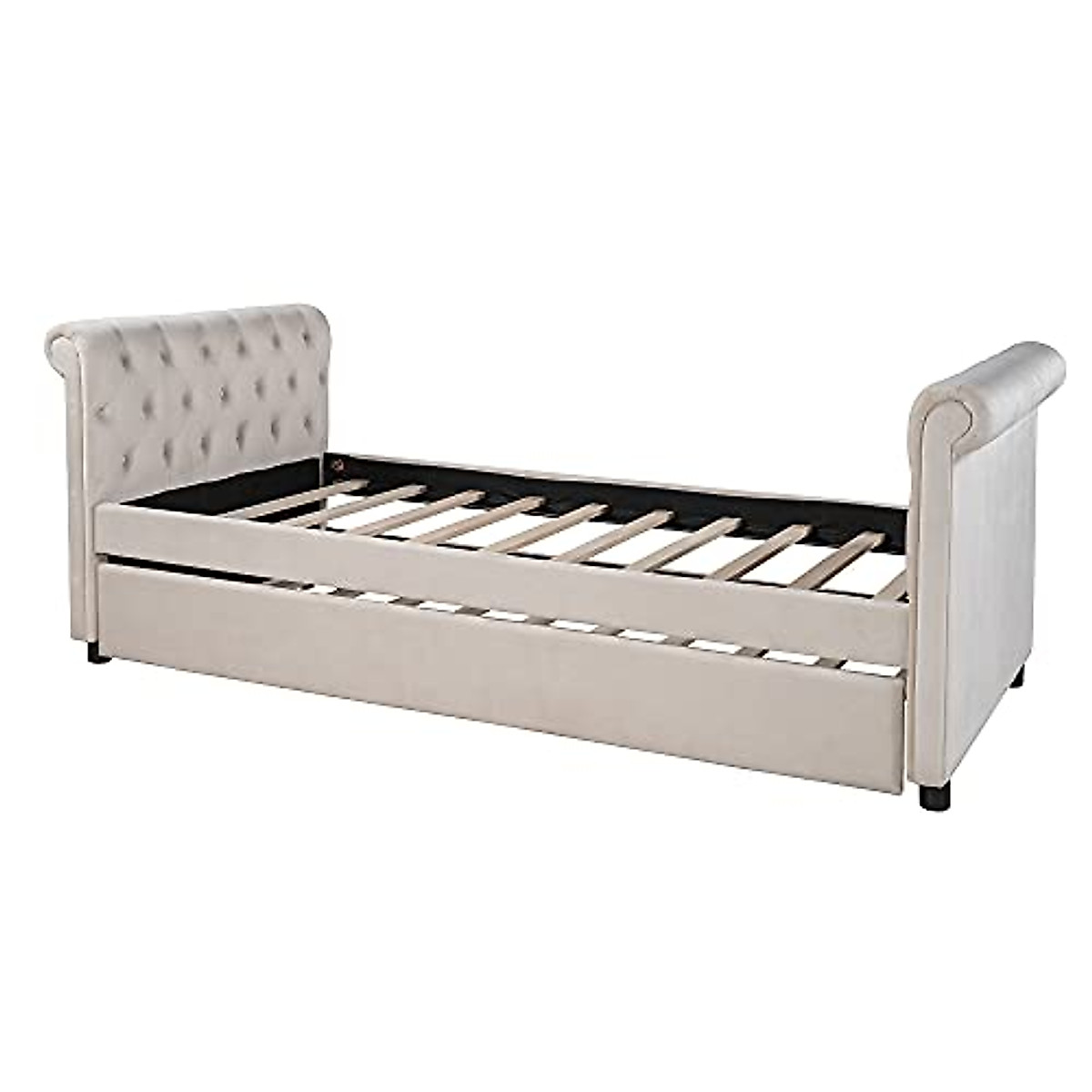 Harper & Bright Designs Twin Daybed with Trundle Bed, Twin Size Upholstered Daybed with Wood Slat Support, Upholstered Tufted Sofa Bed, No Box Spring Needed (Twin, Beige)