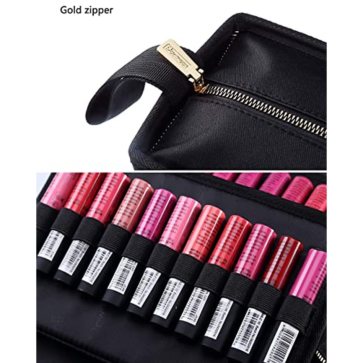 ROWNYEON Lipstick Organizer Case Lipstick Holder 67 Slots Portable Lipstick Bag Travel Makeup Bag Cosmetic Case Large Capacity Lipstick Carrying Case Makeup Artist Lip Gloss Storage Bag -Black