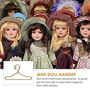 EXCEART 50Pcs Mini Clothes Hangers Metal Doll Clothes Dress Outfit Holders Wire Rack Stand for Miniature Dollhouse Gown Closets Toys Bedroom Accessories Golden 40mm
