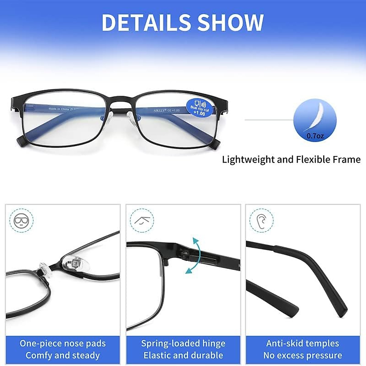 AIKLLY Reading Glasses for Men - 3 Pack Blue Light Blocking Men's Metal Readers (3 Pairs Mix Color, 2, multiplier_x)